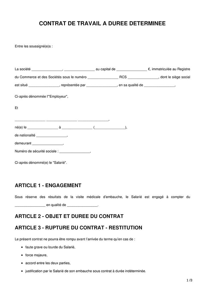 Modèle de CDD à Télécharger - Word & PDF Conçu par des avocats