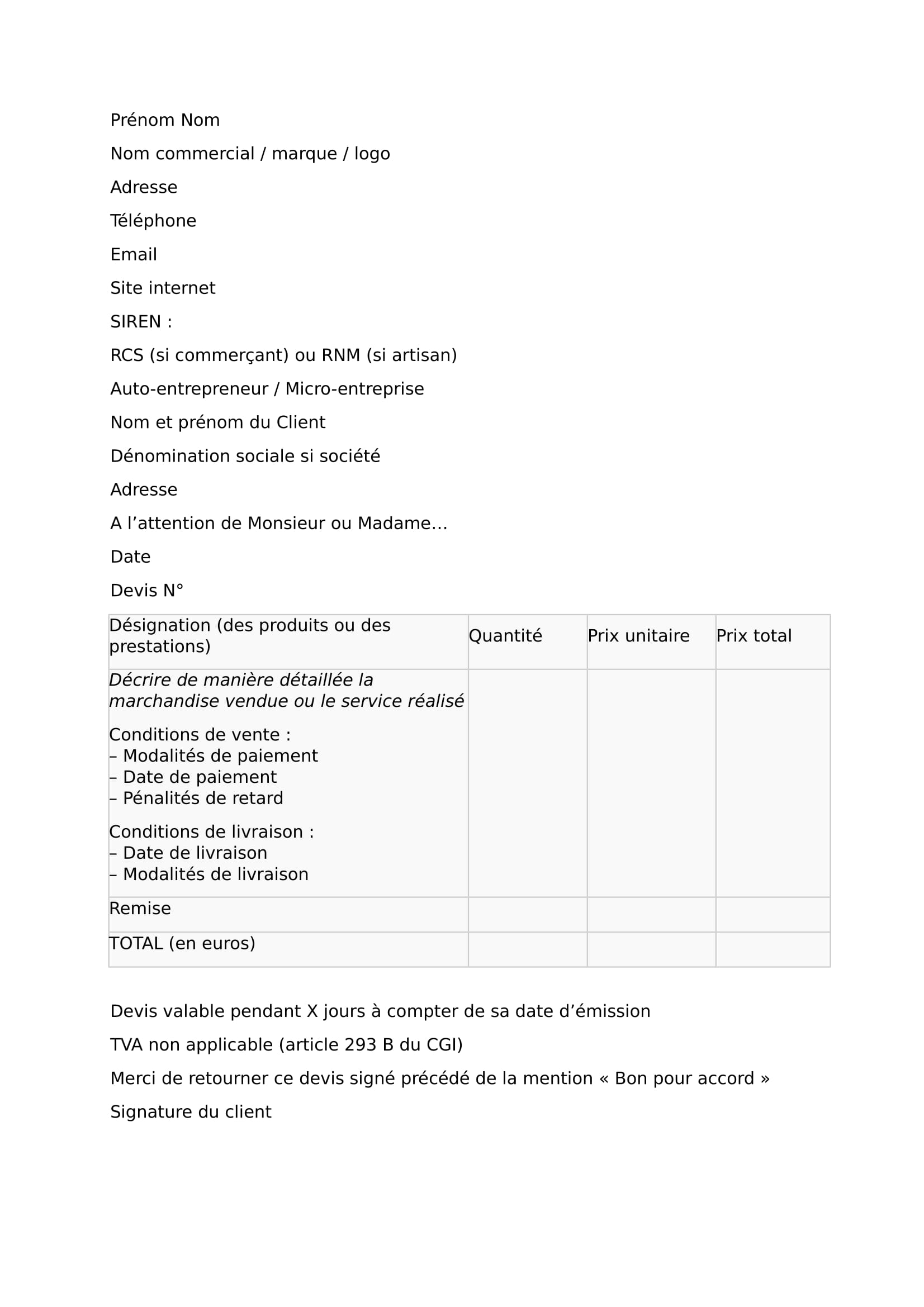 Devis en tant qu'auto-entrepreneur : mode d'emploi et modèle