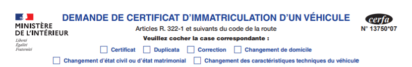 Cerfa 13750 : Demande de certificat d'immatriculation