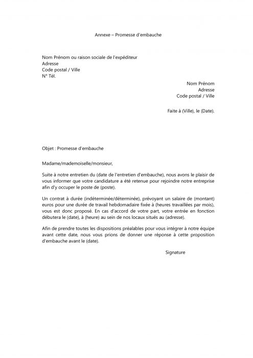 Promesse d'embauche : définition + modèle gratuit Promesse d'embauche : définition + modèle gratuit