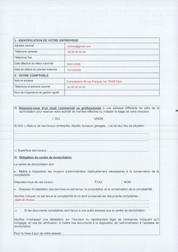 Création de domiciliation : compléter le questionnaire facilement